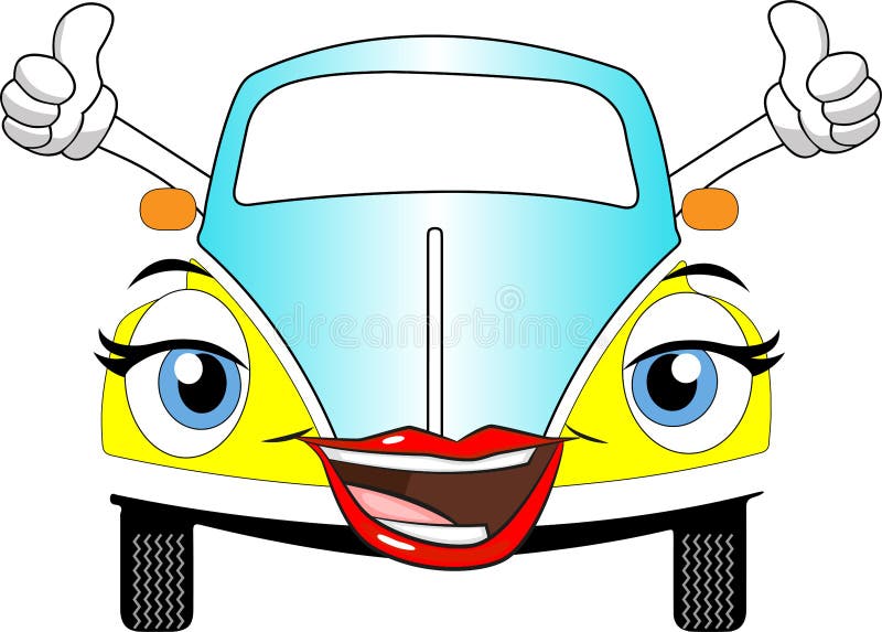 Funny Yellow Colored Cartoon Car Stock Illustration - Illustration of ...