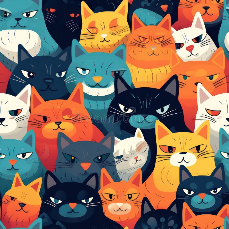Funny Colorful Cats Filled Background Seamless Pattern Stock ...