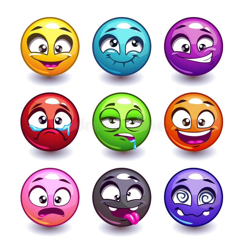 Funny Colorful Round Faces Set Stock Vector - Illustration of emoticons ...