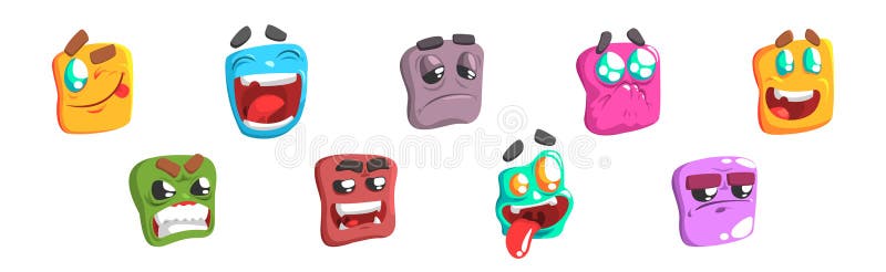 Funny Colorful Square Faces and Grimace Vector Set Stock Vector ...