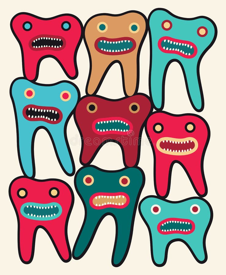 Funny Colorful Teeth Cartoon Characters. Vector Illustration. Stock ...