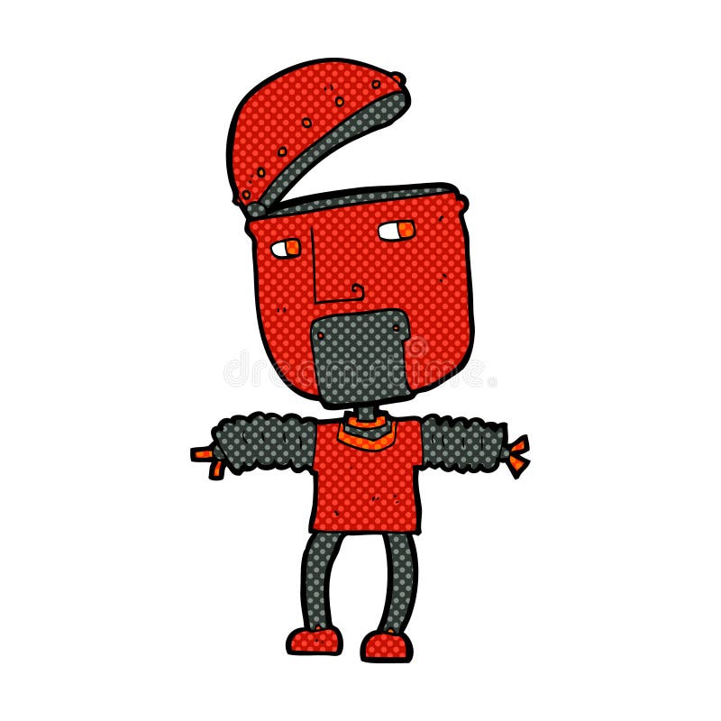 Funny Comic Cartoon Robot with Open Head Stock Illustration ...
