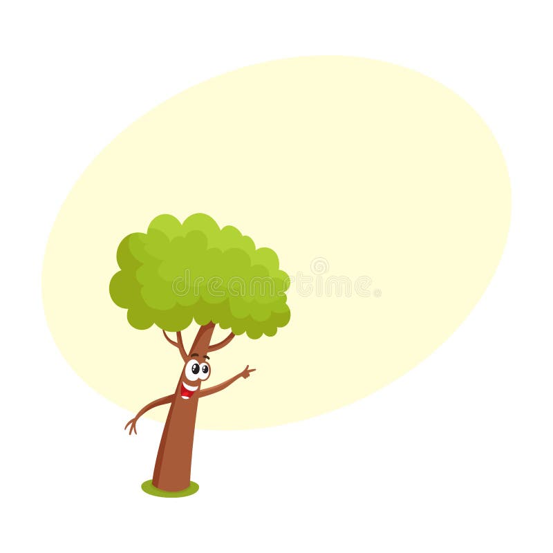 Funny Comic Tree Character Showing, Pointing To Something with Finger ...