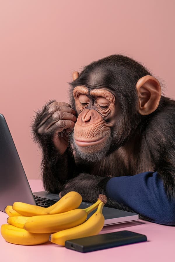 Funny Concept of a Chimpanzee in a Business Suit Working on a Laptop ...