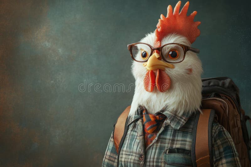 Funny Conceptual Image of a Rooster Ready for School, Wearing a ...