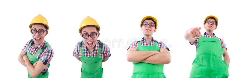 Funny Construction Worker Isolated on White Stock Image - Image of ...