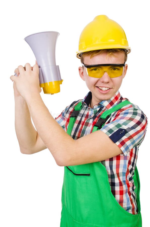 Funny Construction Worker with Tape-line Isolated Stock Photo - Image ...