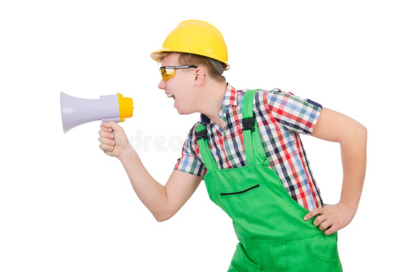 Funny Construction Worker with Tape-line Isolated Stock Image - Image ...