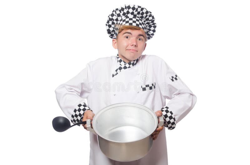 The Funny Cook Isolated on White Stock Photo - Image of pots, cookery ...