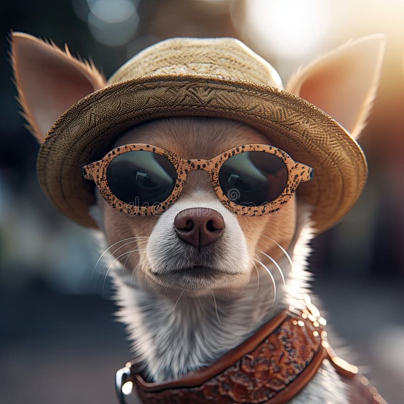 Funny Cool Dog Wearing Sunglasses and Hat Looking at Camera. Generative ...