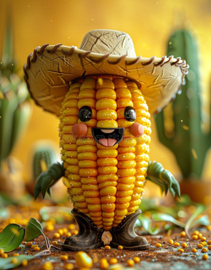 Funny Corn Character is Smiling and Standing on the Ground Stock Photo ...