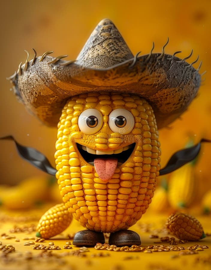 Funny Corn Cob Character. Yellow Corn Cob in Cowboy Hat and Smile Stock ...