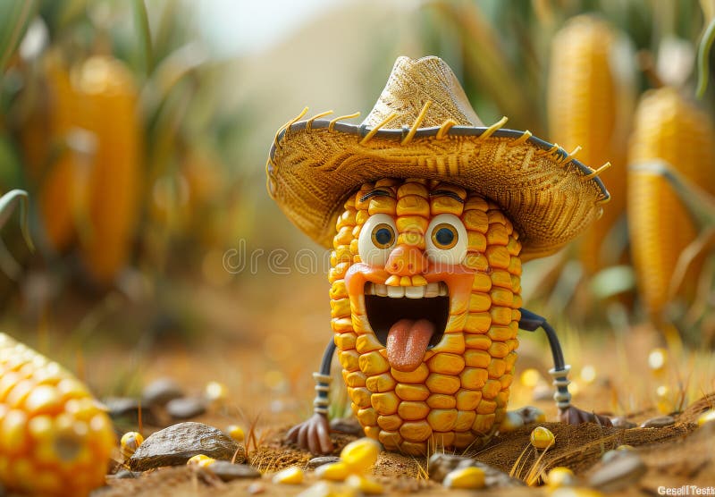 Funny Corn Cob in Sombrero. a Corn Character Wearing a Cowboy Hat and ...