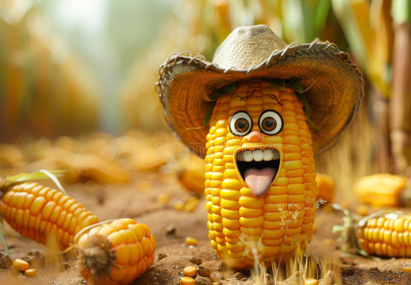 Funny Corn in Hat. Yellow Corn Cob in Cowboy Hat and Smile Stock Image ...