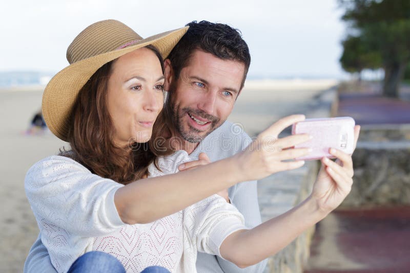 Funny Couple Making Selfie Outdoors Stock Photo - Image of funny, fall ...