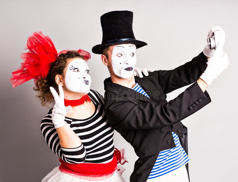 Funny Couple of Mimes Taking a Selfie Photo Stock Photo - Image of ...