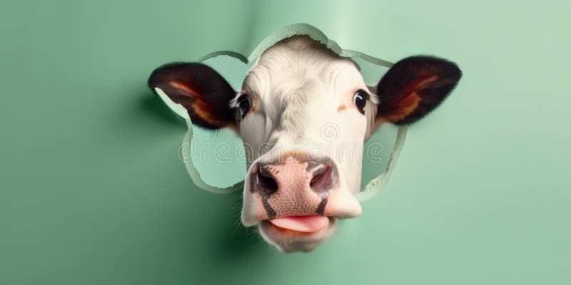 Funny Cow Looks into the Camera. Concept of Dairy or Meat Products ...