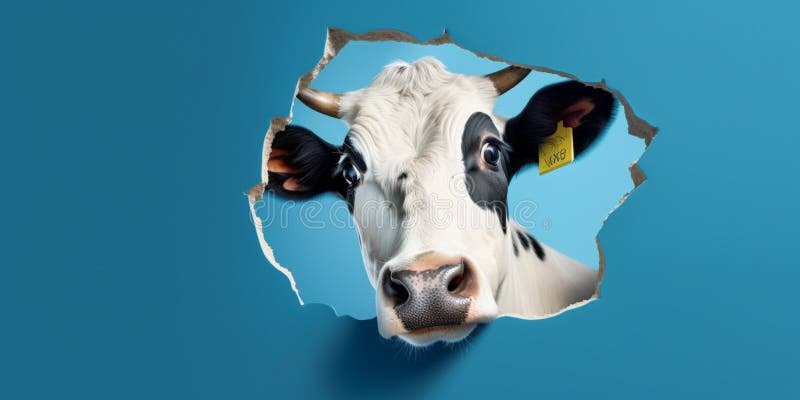 Funny Cow Looks into the Camera. Concept of Dairy or Meat Products ...