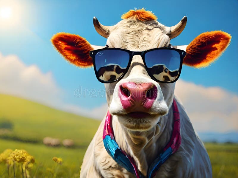 Funny Cow Portrait with Sunglasses Stock Illustration - Illustration of ...