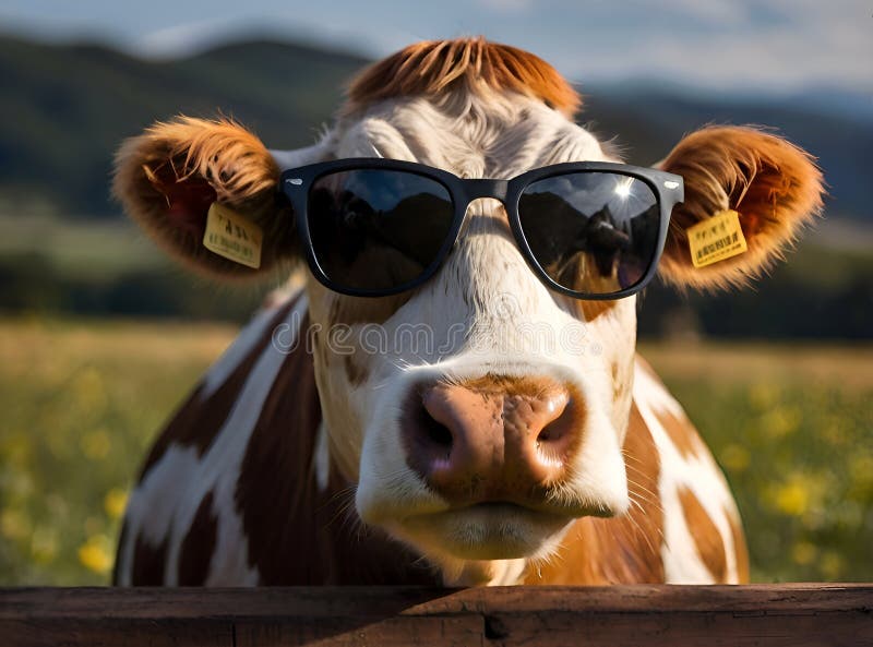 Funny Cow Portrait with Sunglasses Stock Illustration - Illustration of ...