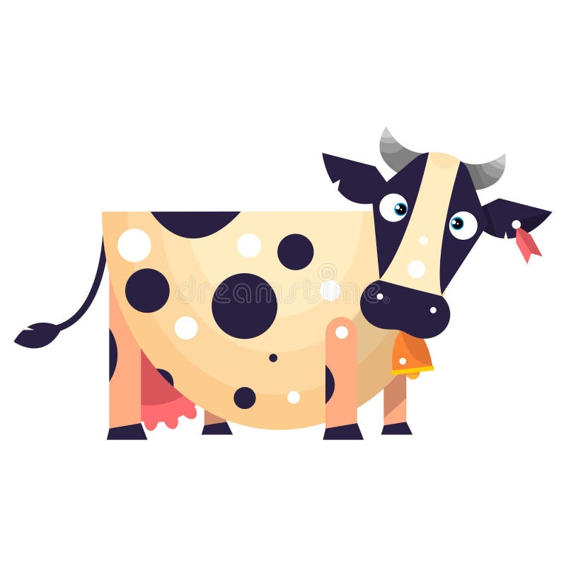 Funny Cow with Tag in Ear and Bell on the Neck. Stock Vector ...