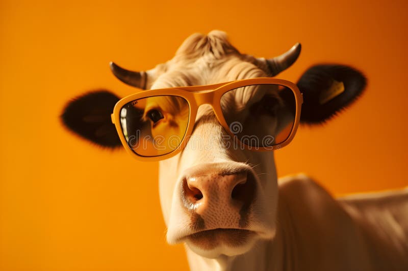 Funny Cow Wearing Sunglasses in Studio with a Colorful and Bright ...