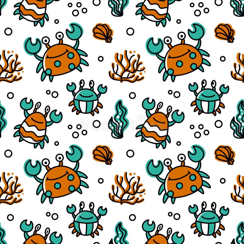 Funny Crab and Sea Life. Kids Print. Stock Illustration - Illustration ...