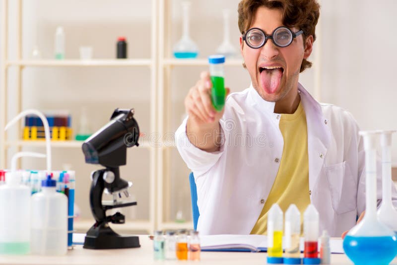 The Funny Crazy Chemist Doing Experiments and Tests Stock Image - Image ...