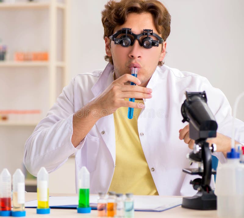 Funny Crazy Chemist Doing Experiments and Tests Stock Photo - Image of ...