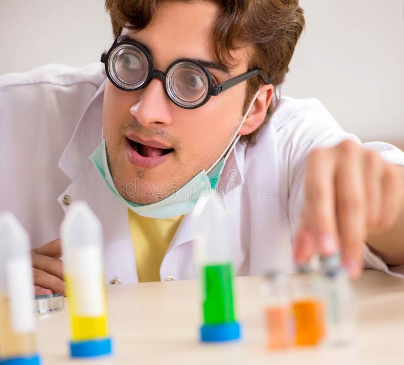 Funny Crazy Chemist Doing Experiments and Tests Stock Photo - Image of ...