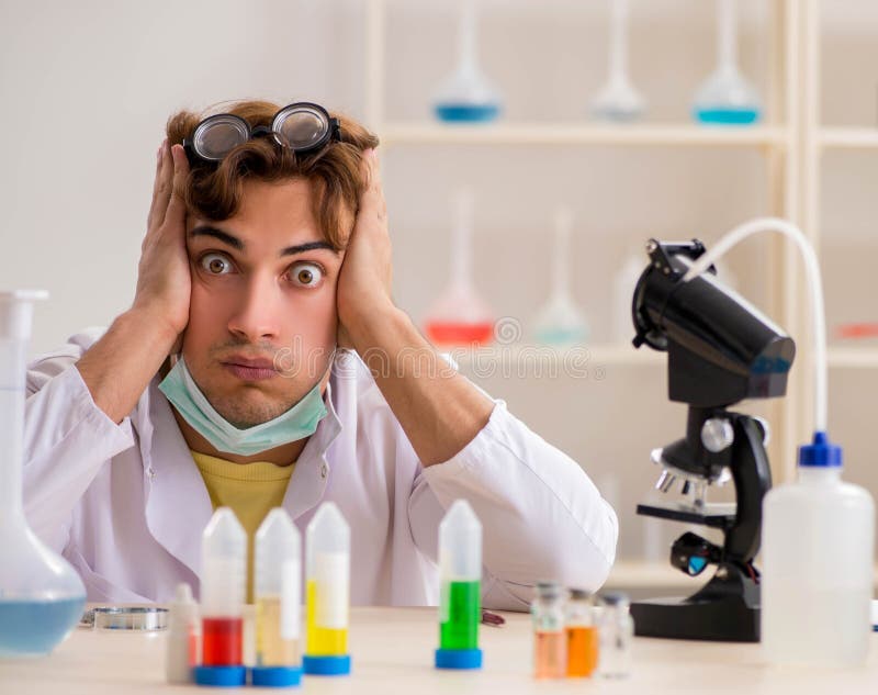 Funny Crazy Chemist Doing Experiments and Tests Stock Photo - Image of ...