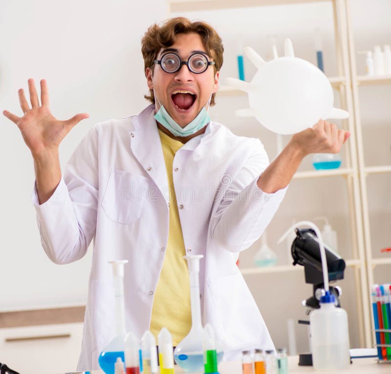 Funny Crazy Chemist Doing Experiments and Tests Stock Image - Image of ...