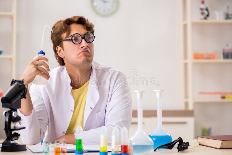 The Funny Crazy Chemist Doing Experiments and Tests Stock Image - Image ...