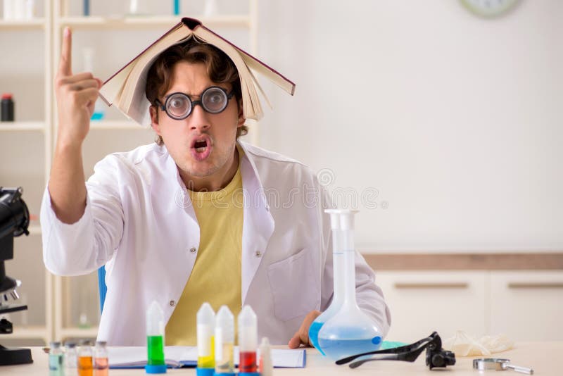 The Funny Crazy Chemist Doing Experiments and Tests Stock Image - Image ...