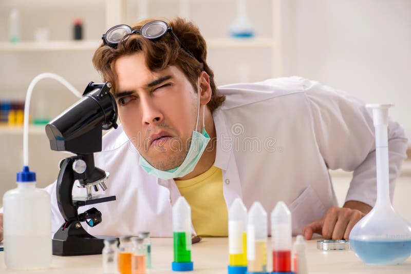 The Funny Crazy Chemist Doing Experiments and Tests Stock Image - Image ...