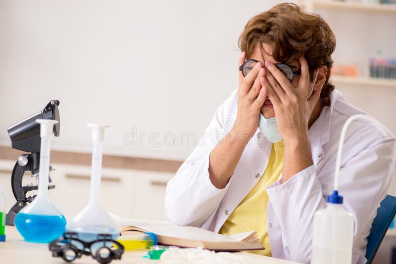 The Funny Crazy Chemist Doing Experiments and Tests Stock Image - Image ...