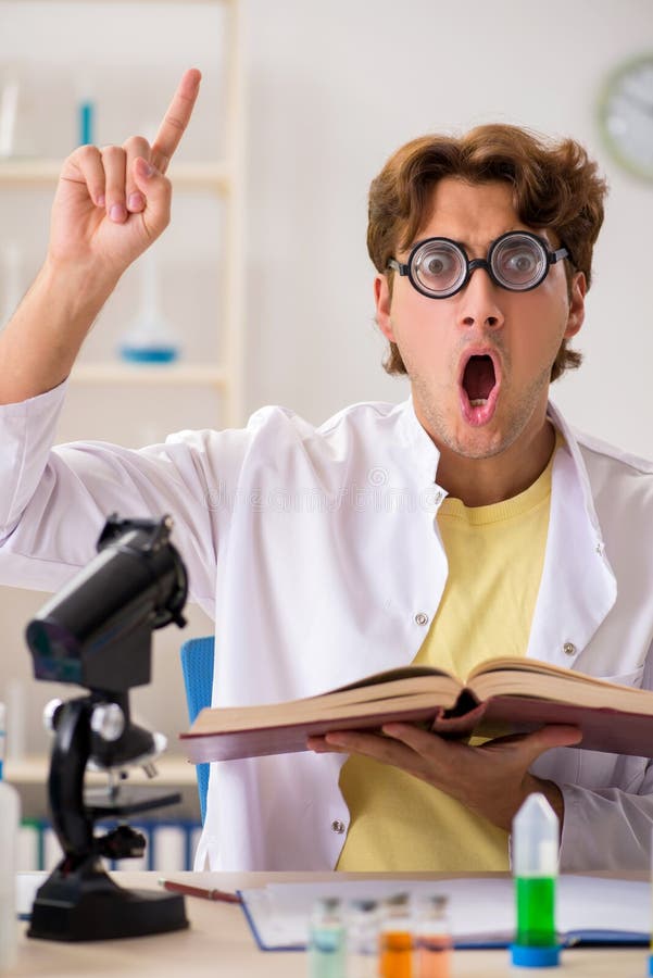 The Funny Crazy Chemist Doing Experiments and Tests Stock Image - Image ...