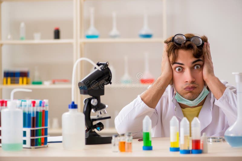 The Funny Crazy Chemist Doing Experiments and Tests Stock Image - Image ...