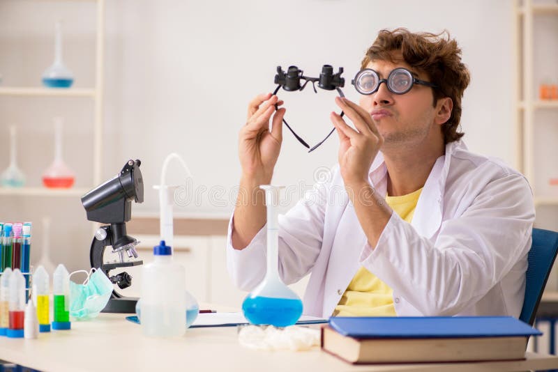 The Funny Crazy Chemist Doing Experiments and Tests Stock Image - Image ...