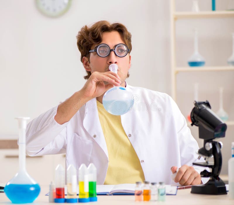 Funny Crazy Chemist Doing Experiments and Tests Stock Image - Image of ...