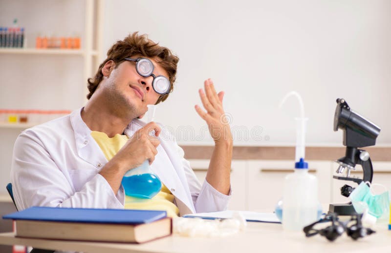 Funny Crazy Chemist Doing Experiments and Tests Stock Photo - Image of ...