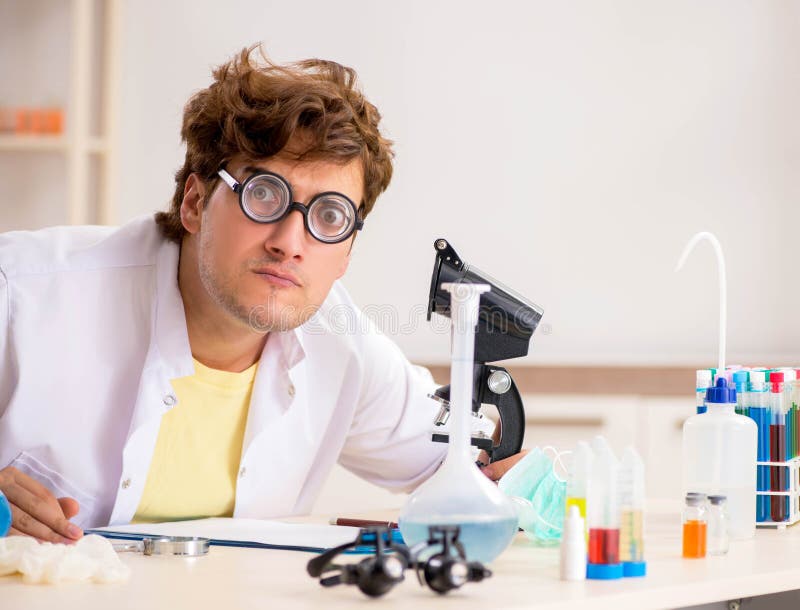 Funny Crazy Chemist Doing Experiments and Tests Stock Photo - Image of ...