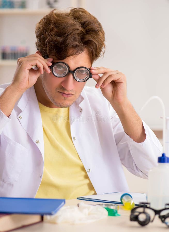 Funny Crazy Chemist Doing Experiments and Tests Stock Photo - Image of ...
