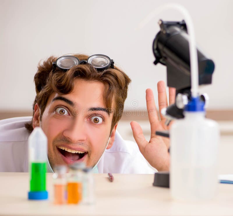 Funny Crazy Chemist Doing Experiments and Tests Stock Image - Image of ...
