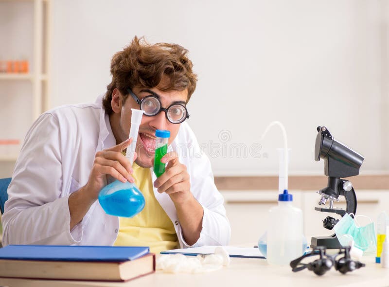 Funny Crazy Chemist Doing Experiments and Tests Stock Photo - Image of ...
