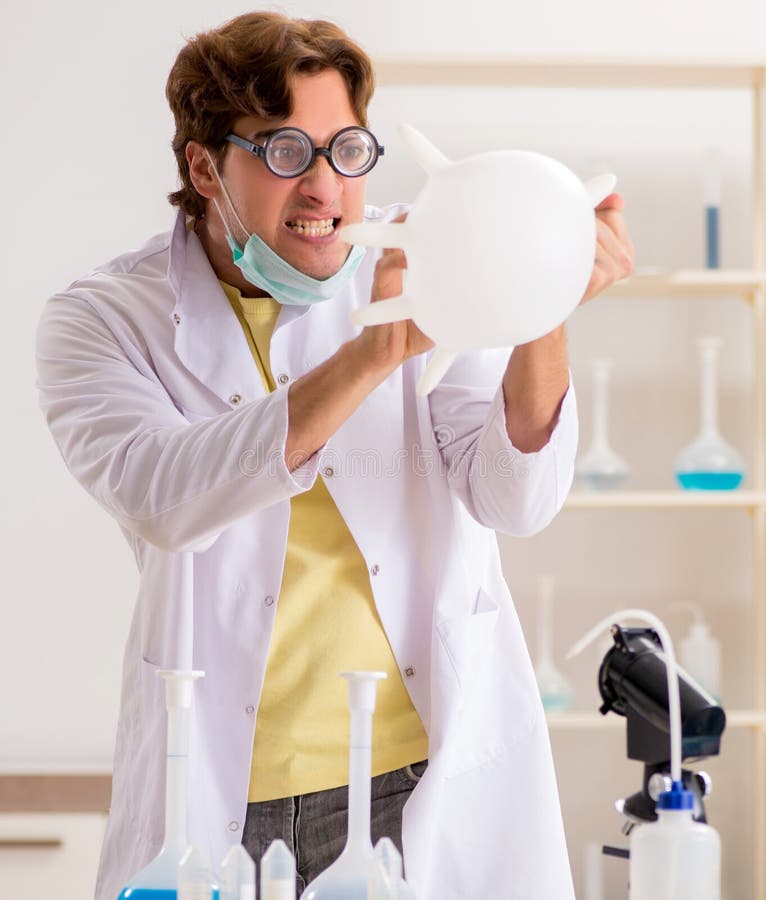 Funny Crazy Chemist Doing Experiments and Tests Stock Photo - Image of ...