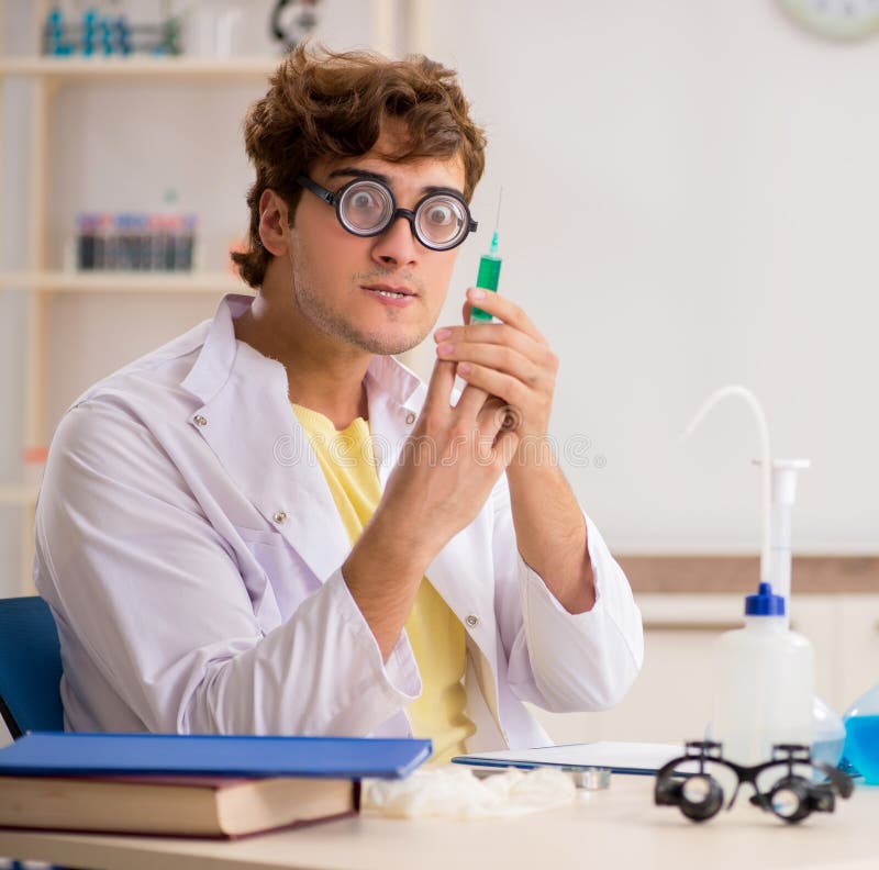 Funny Crazy Chemist Doing Experiments and Tests Stock Photo - Image of ...
