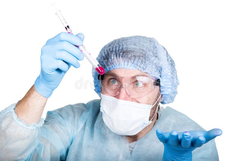Funny Crazy Emotional Chemist With Flask Mad Scientist In His