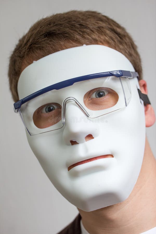 Funny and Crazy Guy with Plain White Mask Stock Image - Image of ...