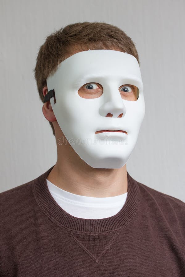 Funny and Crazy Guy with Plain White Mask Stock Image - Image of crisis ...